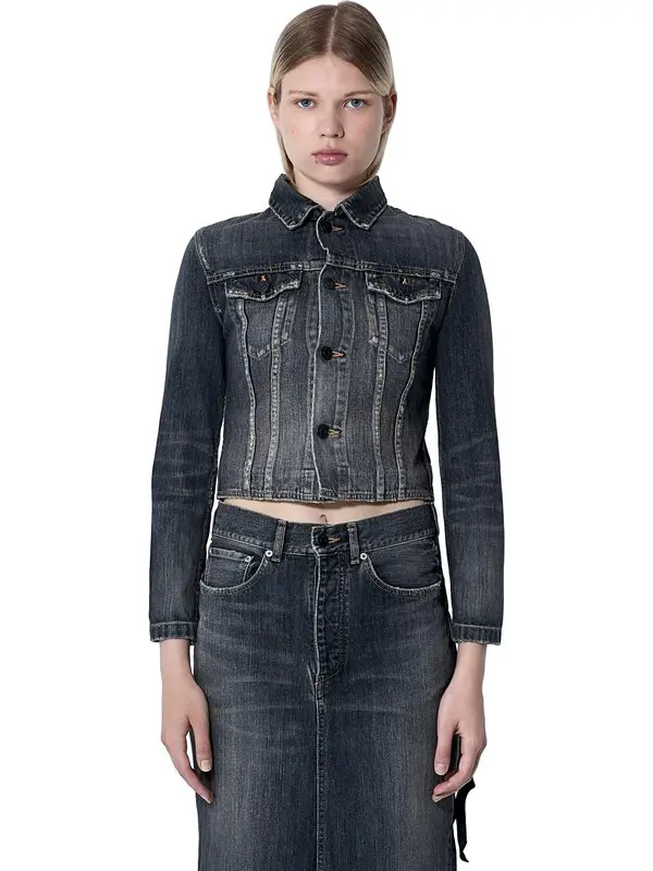 Balenciaga Lace-up Denim Jacket - Gray