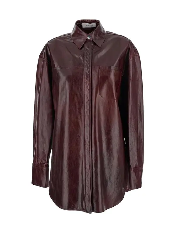 Sportmax Borel' Bordeaux Jacket With Classic Collar And Front Button Closure In Leather - Multicolor