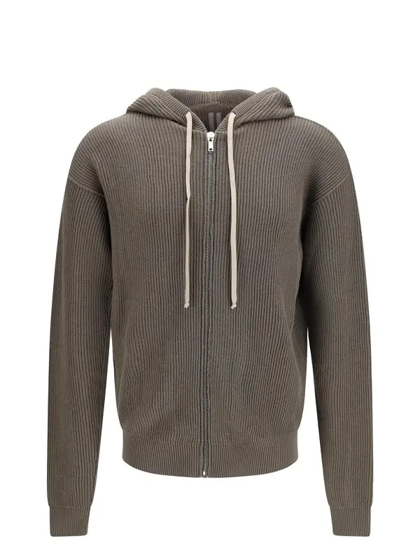 Rick Owens Ribbed Virgin Wool Knit Hoodie - Gray