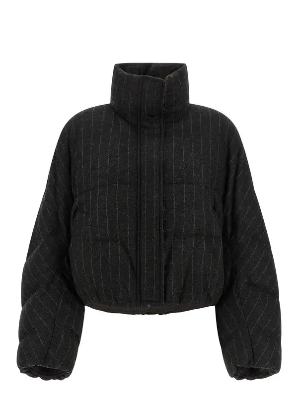 Brunello Cucinelli Micro Sequin Pinstriped Crop Down Jacket - Gray