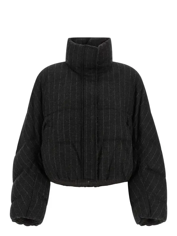 Brunello Cucinelli Micro Sequin Pinstriped Crop Down Jacket - Gray