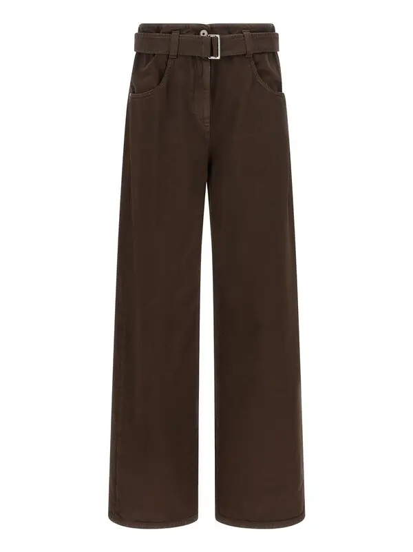 Brunello Cucinelli Belted Wide-leg Jeans - Brown