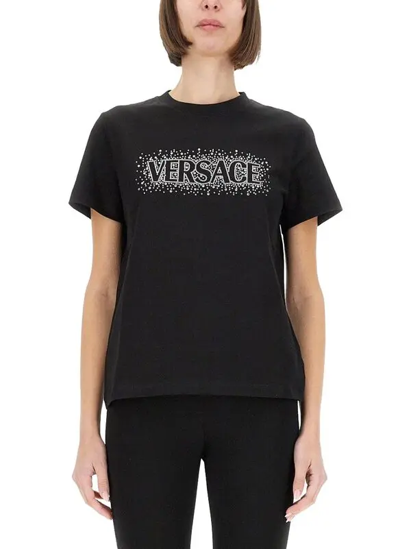 Versace Embellished Logo Slim Fit T-shirt - Black