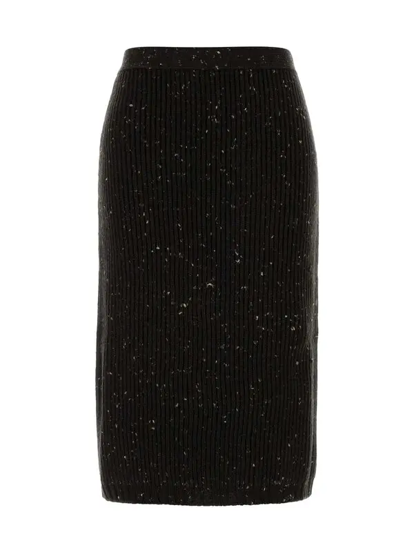 Bottega Veneta Melange Dark Wool Blend Skirt - Brown