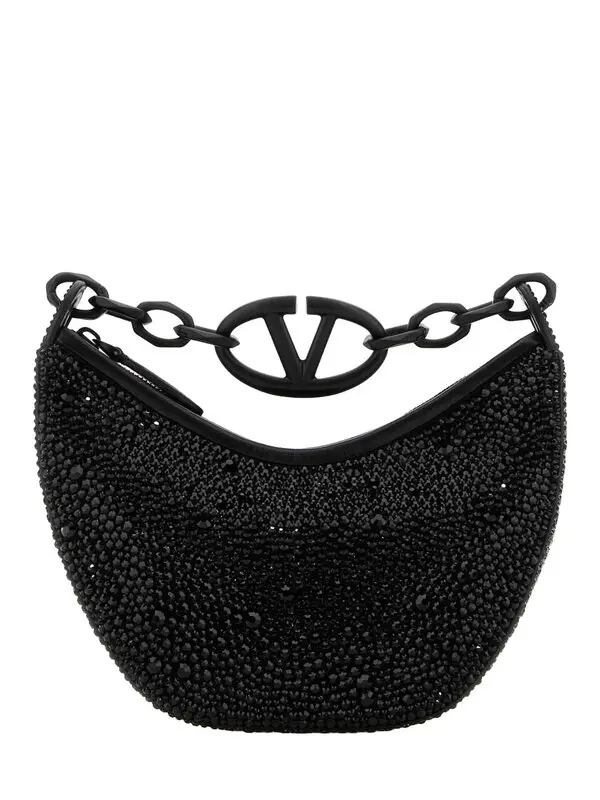Valentino Garavani Embellished Leather Vlogo Moon Hobo Handbag - Black
