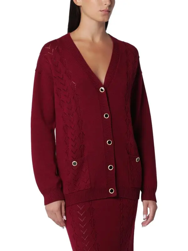 Alessandra Rich Merino Wool Knit Cardigan - Red