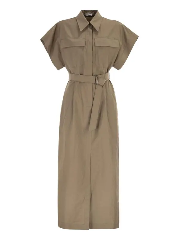Brunello Cucinelli Technical Cotton And Nylon Poplin Shirt Dress - Brown