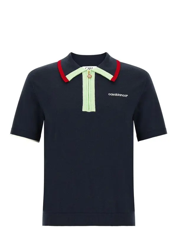 Casablanca Knit Polo Shirt With Zip - Blue