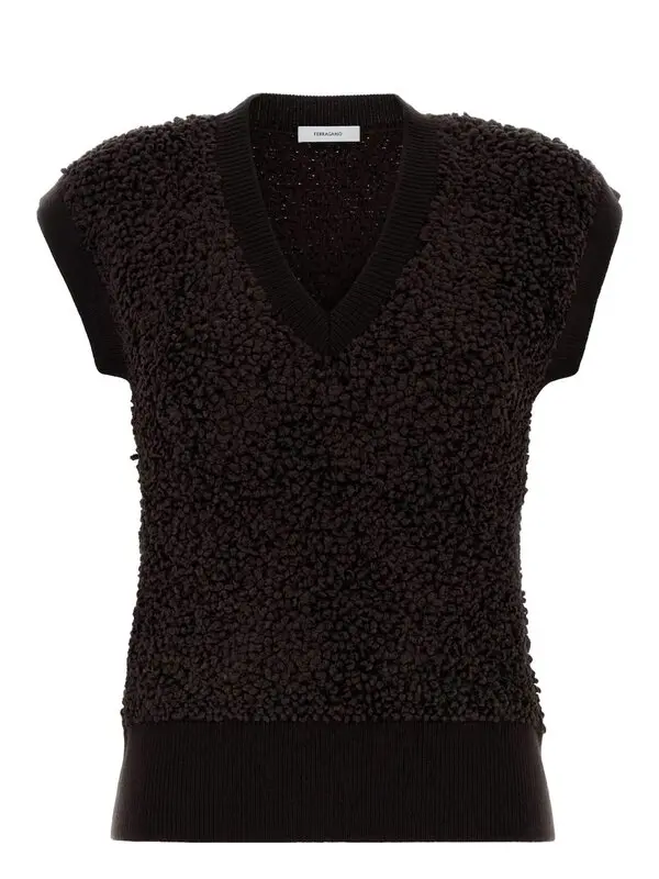 FERRAGAMO Bouclé Vest - Brown