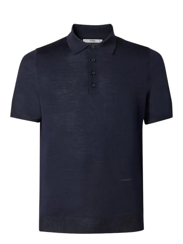 Fendi Navy Wool Polo Shirt - Blue