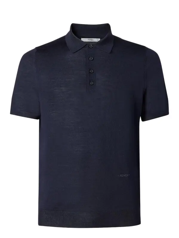 Fendi Navy Wool Polo Shirt - Blue