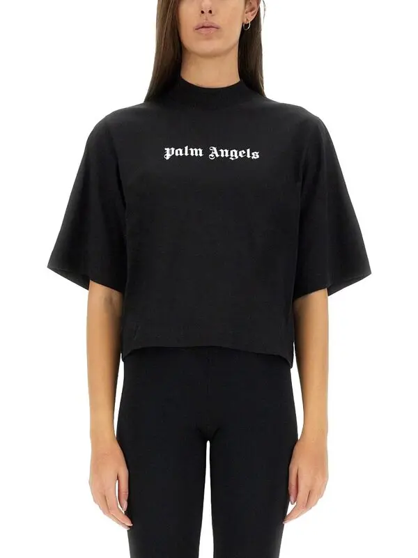 Palm Angels Cropped Logo T-shirt - Black