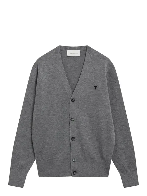 AMI Paris De Coeur Wool Cardigan - Gray