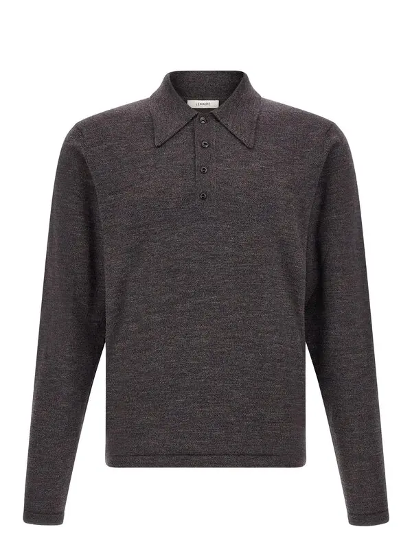 LEMAIRE Mouliné Wool Polo Shirt - Brown