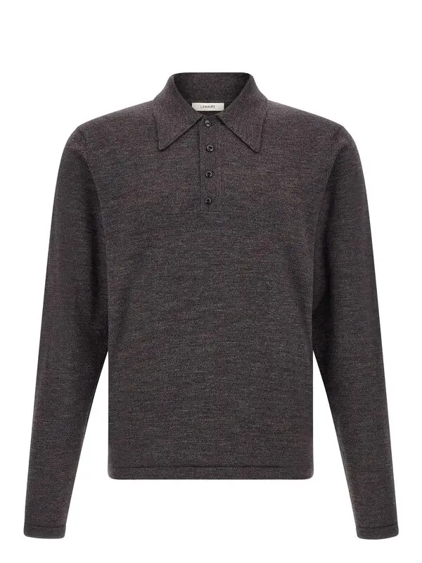 LEMAIRE Mouliné Wool Polo Shirt - Brown