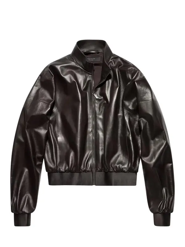 Gucci Soft Nappa Leather Bomber Jacket In Dark - Brown