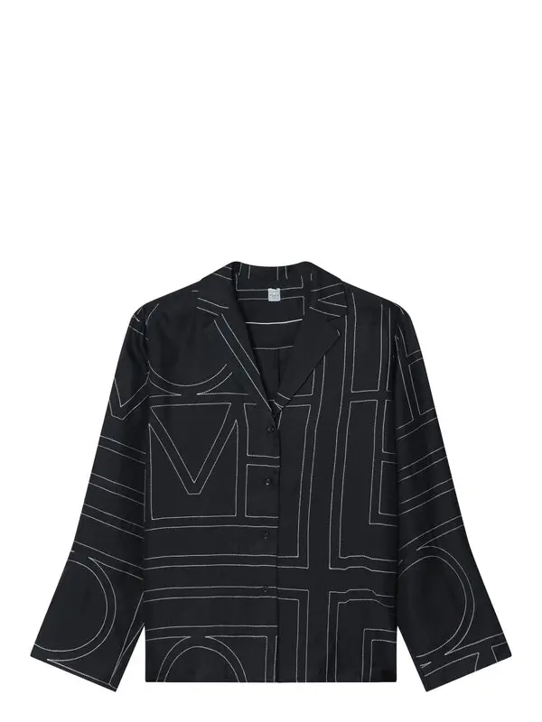 TOTEME Silk Monogram Pajama Shirt - Black