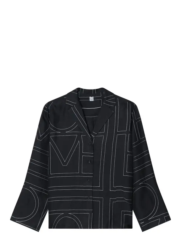 TOTEME Silk Monogram Pajama Shirt - Black