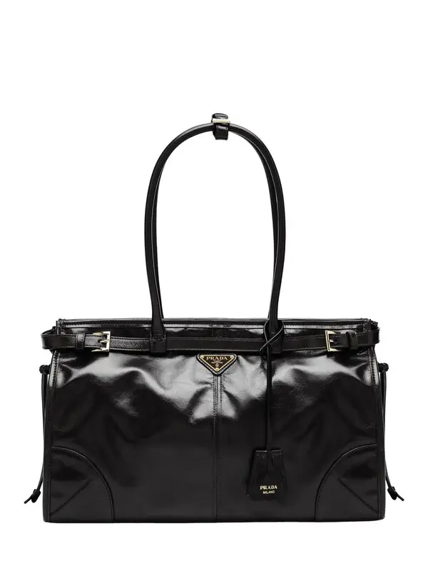 Prada Large Bonnie Top-handle Bag In Calf Leather - Black