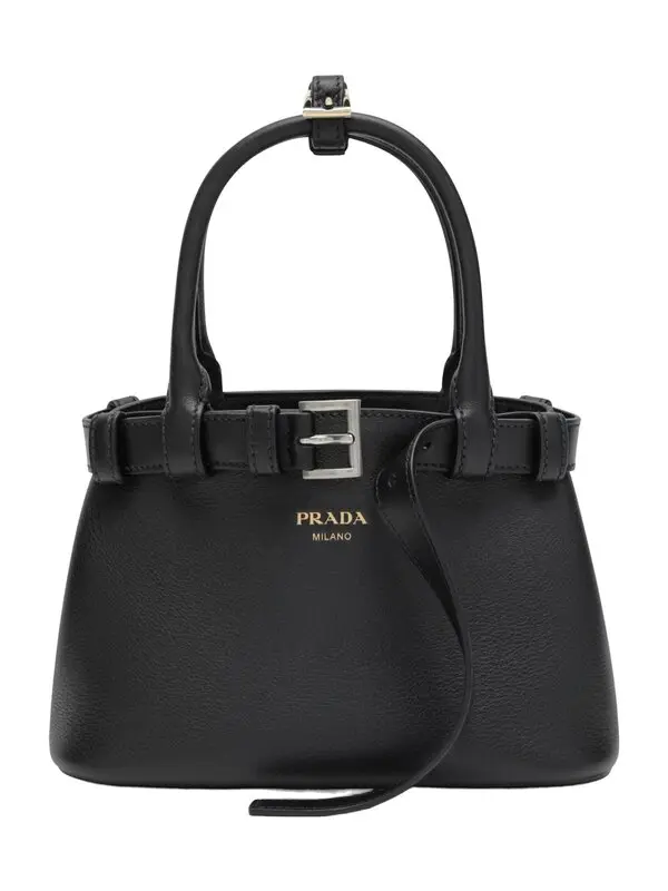 Prada Small Buckle Leather Handbag With Belt Detail - Black
