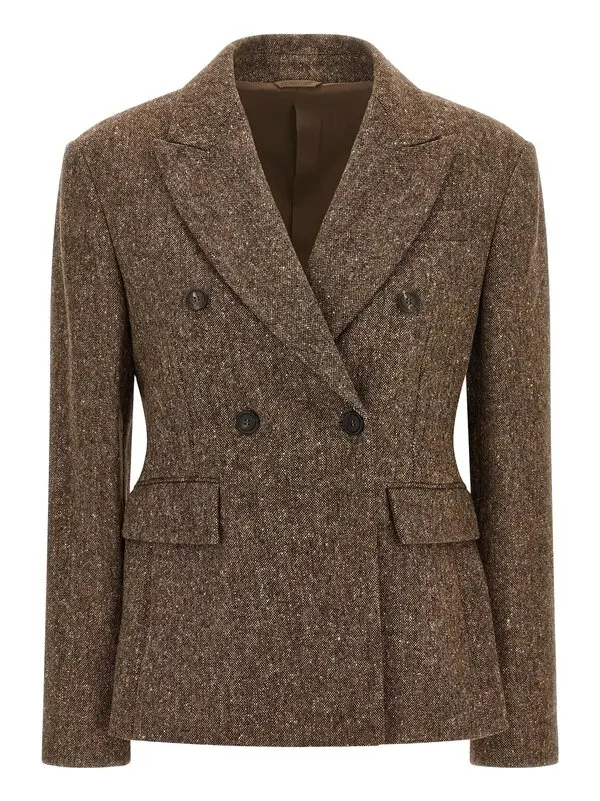 Brunello Cucinelli Donegal Wool Double-breasted Blazer - Brown