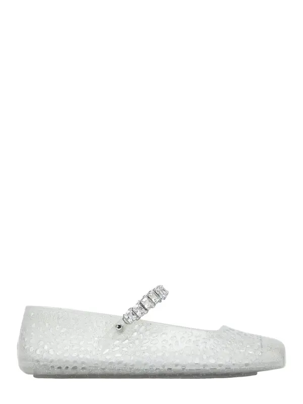JIMMY CHOO Transparent Jelly Crystal-embellished Square Toe Ballerinas - Silver