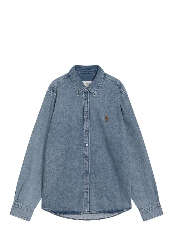 AMI Paris De Coeur Used Denim Shirt - Blue