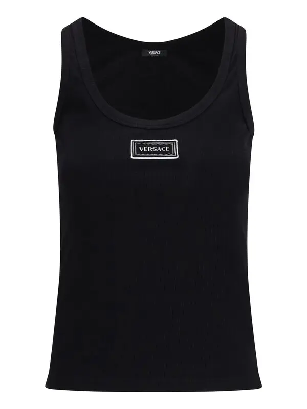 Versace Cotton Rib Stretch Tank Top - Black