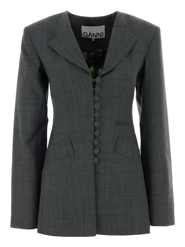GANNI Twill Blazer - Gray