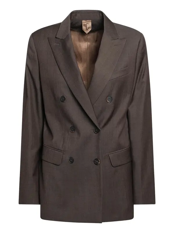 Max Mara Leather Double-breasted Wool Jacket - Brown