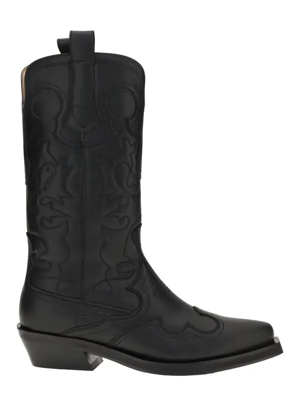 GANNI Embroidered Western Boots - Black