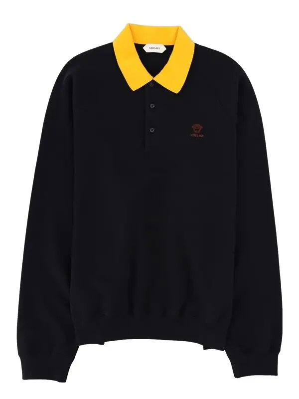 Versace Felpa Con Colletto Polo E Logo - Blue