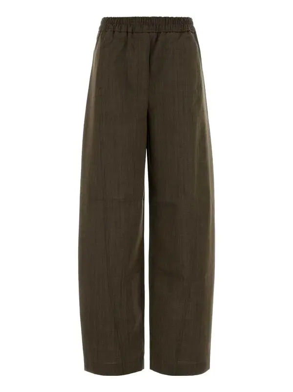 GANNI Mud Wool Wide-leg Pant - Brown