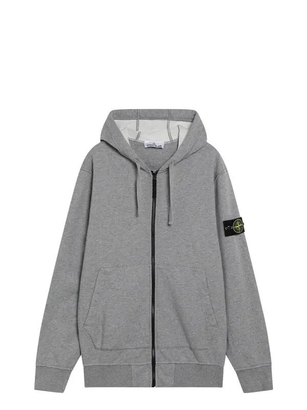 Stone Island Grey Melange Cotton Hoodie - Gray