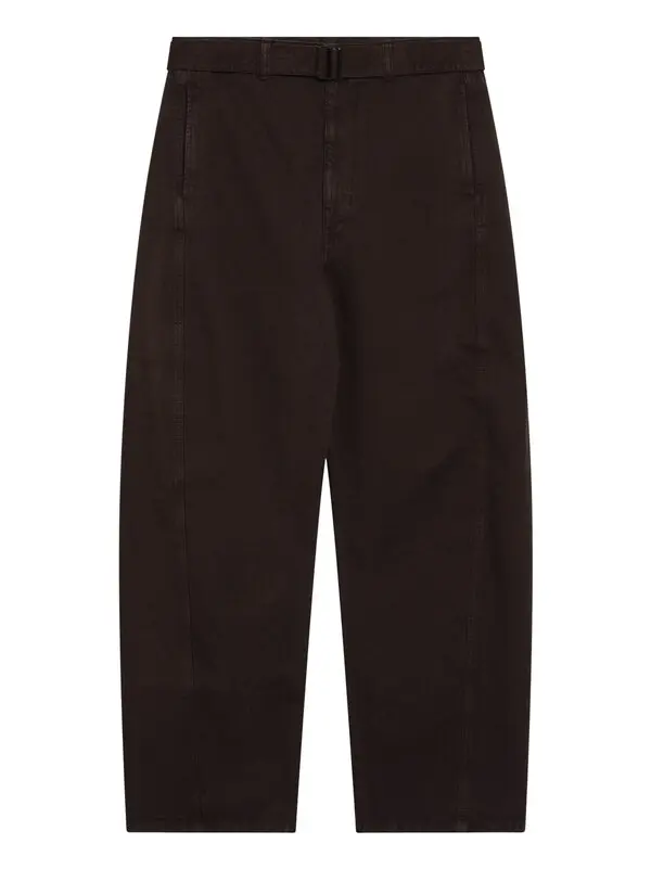 LEMAIRE Cotton Denim Trousers With Belt - Brown
