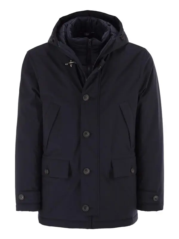 FAY Short Parka In Technical Gabardine - Blue