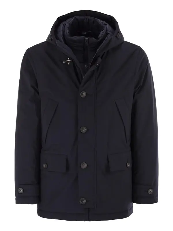 FAY Short Parka In Technical Gabardine - Blue