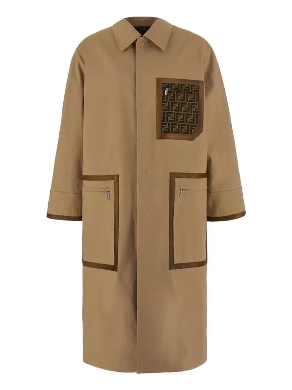 Fendi Long Coat With Leather Trims - Multicolor