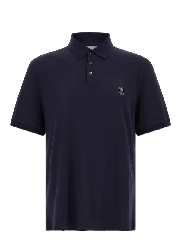Brunello Cucinelli Logo Piqué Polo Shirt - Blue