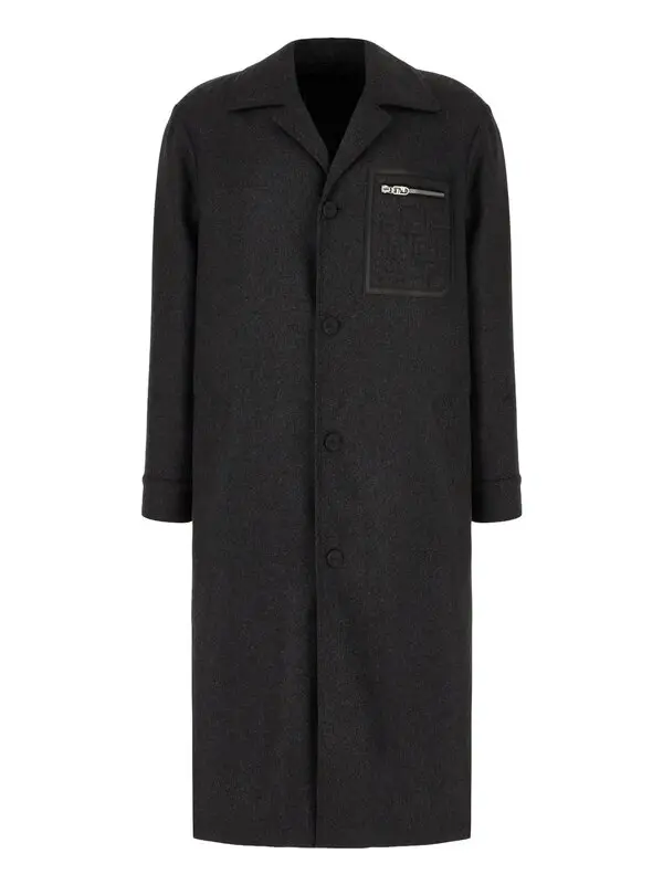 Fendi Long Overcoat With Logo And Zip Details - Multicolor