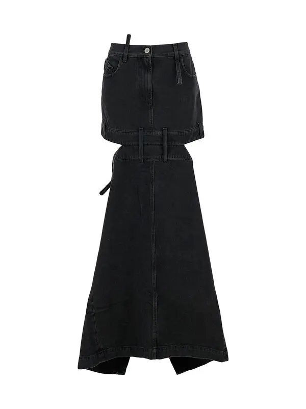 Attico Denim Maxi Cut-out Midi Skirt - Multicolor