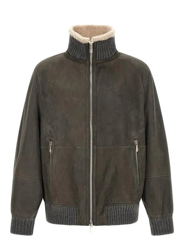 Brunello Cucinelli Leather Jacket - Gray