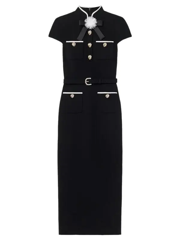 SELF-PORTRAIT Wool Crepe Midi Dress - Multicolor