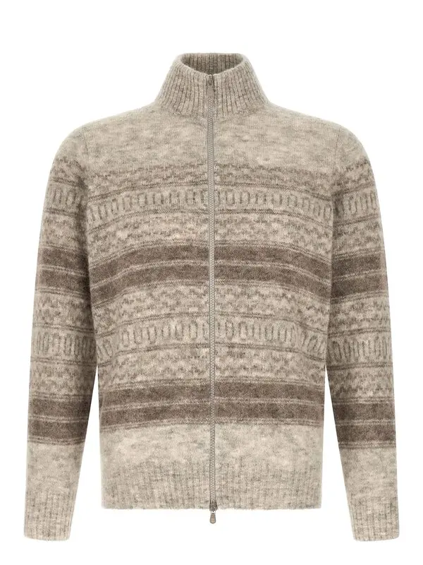 Brunello Cucinelli Jacquard Zip Up Cardigan - Cream