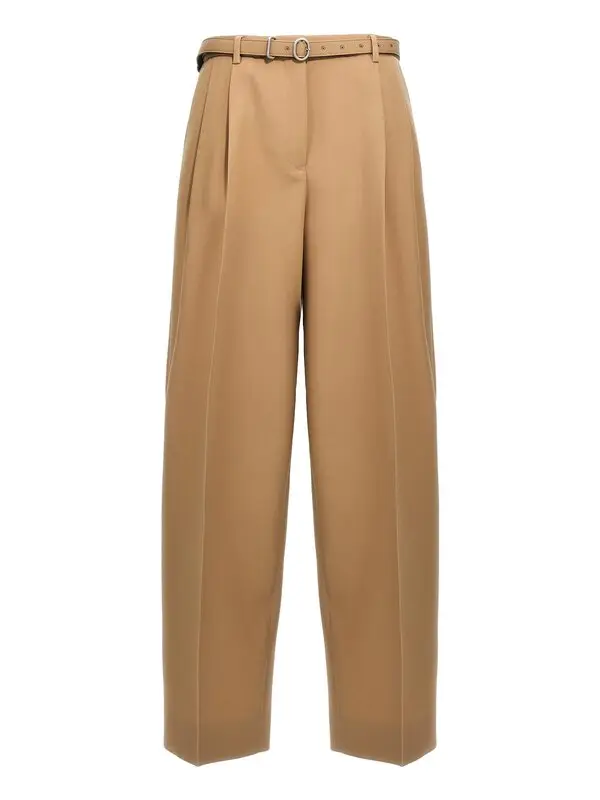 JIL SANDER Gabardine Belted Trousers - Cream