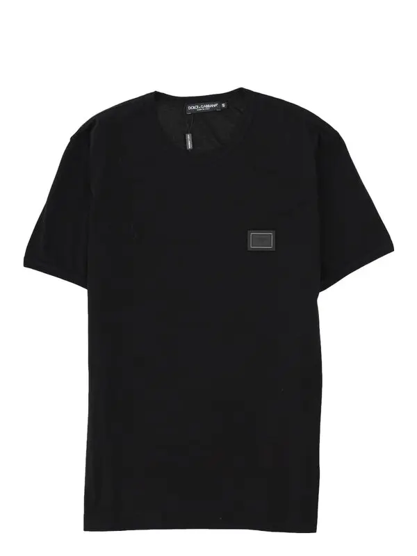 Dolce & Gabbana T-shirt In Cotone Con Placca - Black
