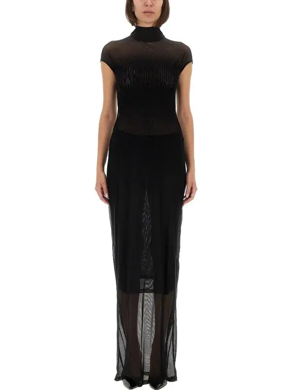 JEAN PAUL GAULTIER Mesh Flocked Logo Dress - Black