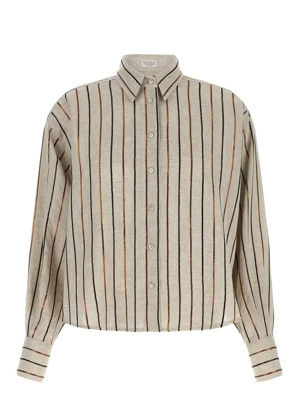 Brunello Cucinelli Sparkling Stripes Linen Shirt - Cream