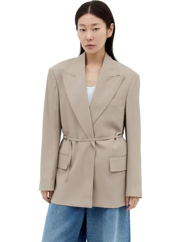 Acne Studios Peak Lapels Belted Blazer - Cream