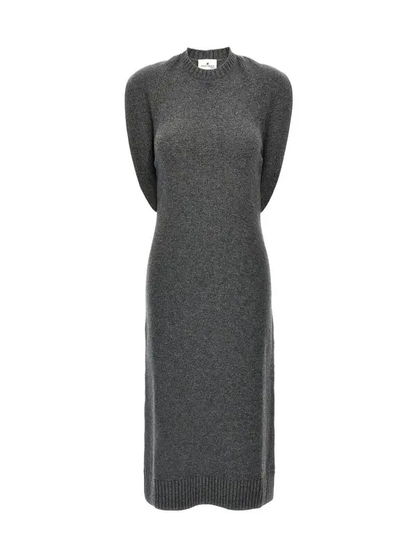 COURREGES Over The Shoulder Drapè Wool Dress - Gray